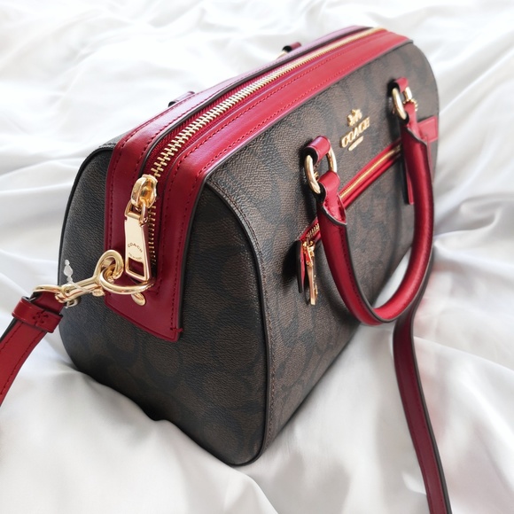 Coach | Bags | Nwt Coach Rowan Satchel In Signature Canvas Brown Red ...